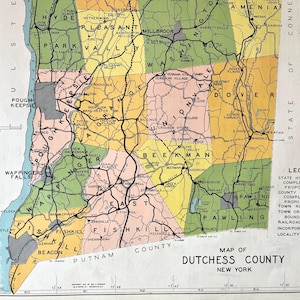 Dutchess County Map, Original 1941 State of New York Atlas, Fishkill ...
