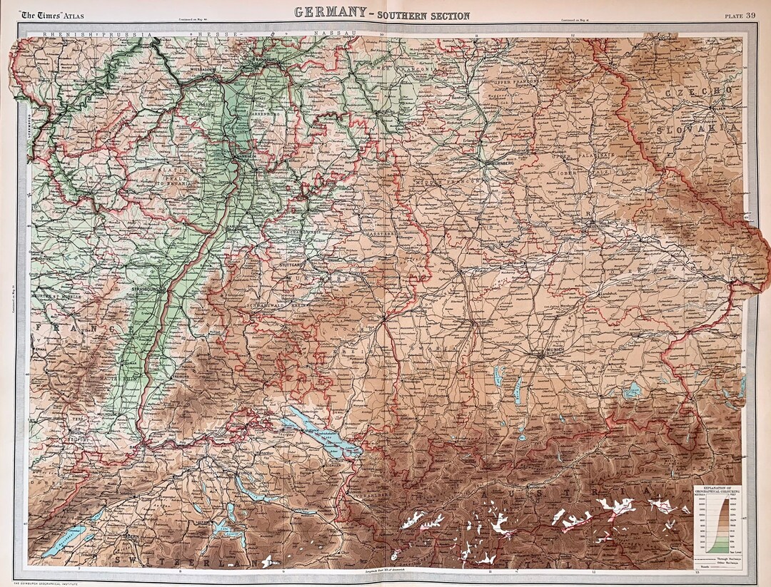 Germany Map, Original 1922 Times Atlas, Frankfurt, Munich, Stuttgart ...