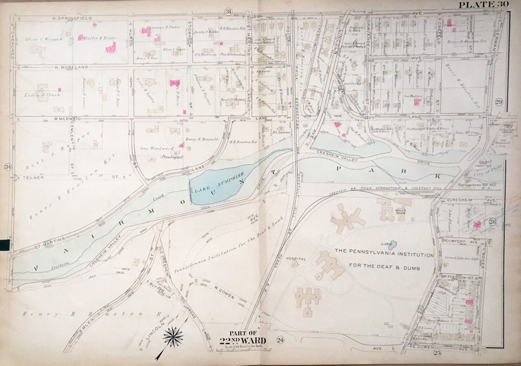Home Décor 1923 Original City of Philadelphia Atlas Map Chestnut Hill ...