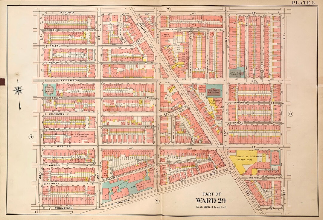 Fairmount map, Girard College, Original 1907 City of Philadelphia Atlas ...