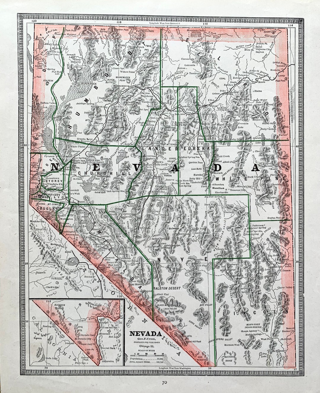 Antique Nevada Map, Original 1883 Crams Atlas, Carson City - Etsy