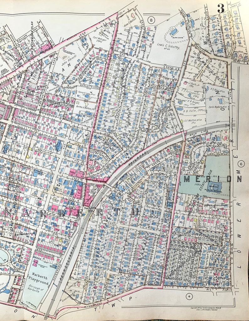1947 Narberth Map, Original Main Line Pennsylvania Atlas Map, Penn ...