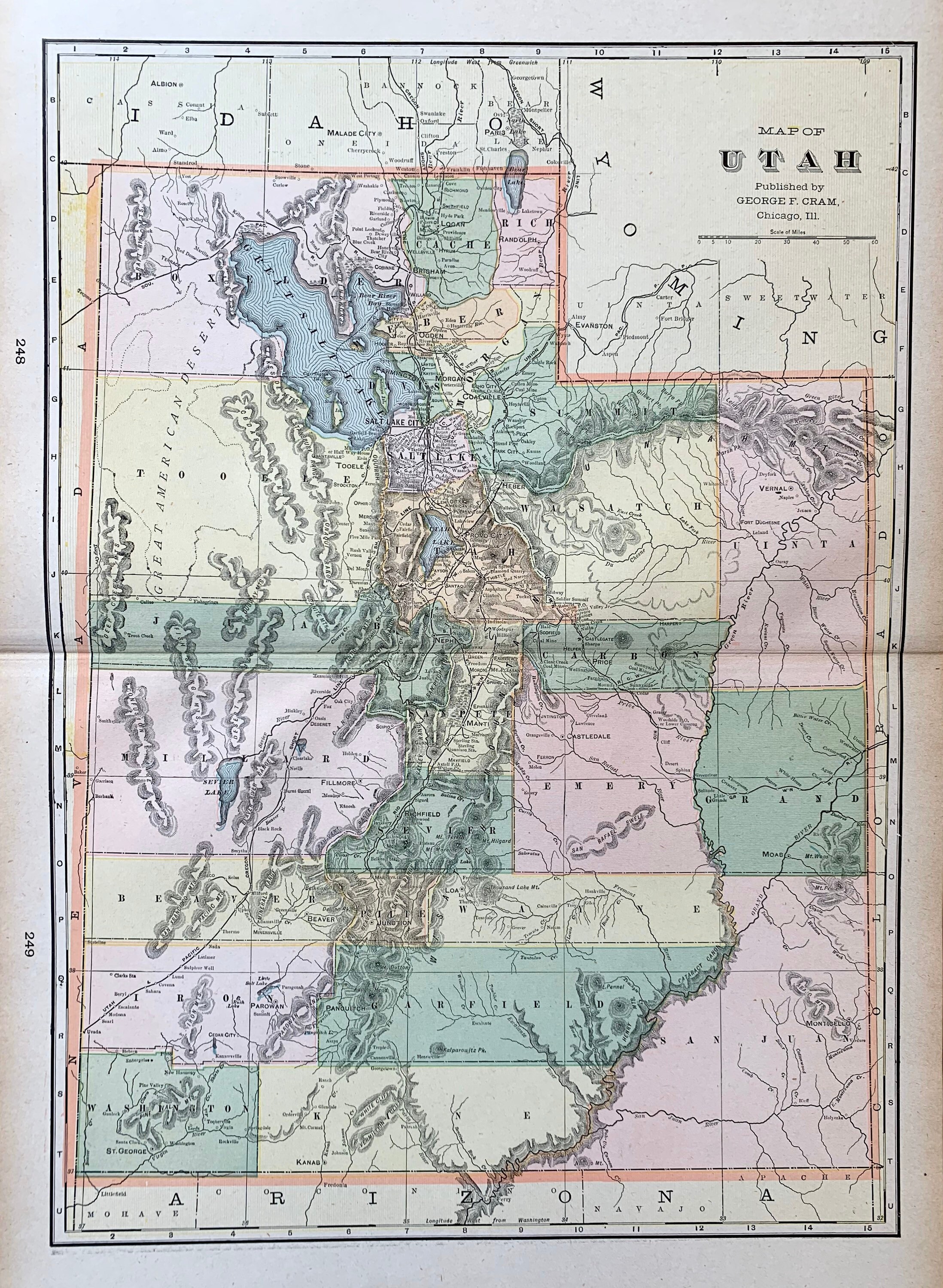Antique Utah Map, Original 1901 Crams Atlas, State of Utah Map, Salt ...