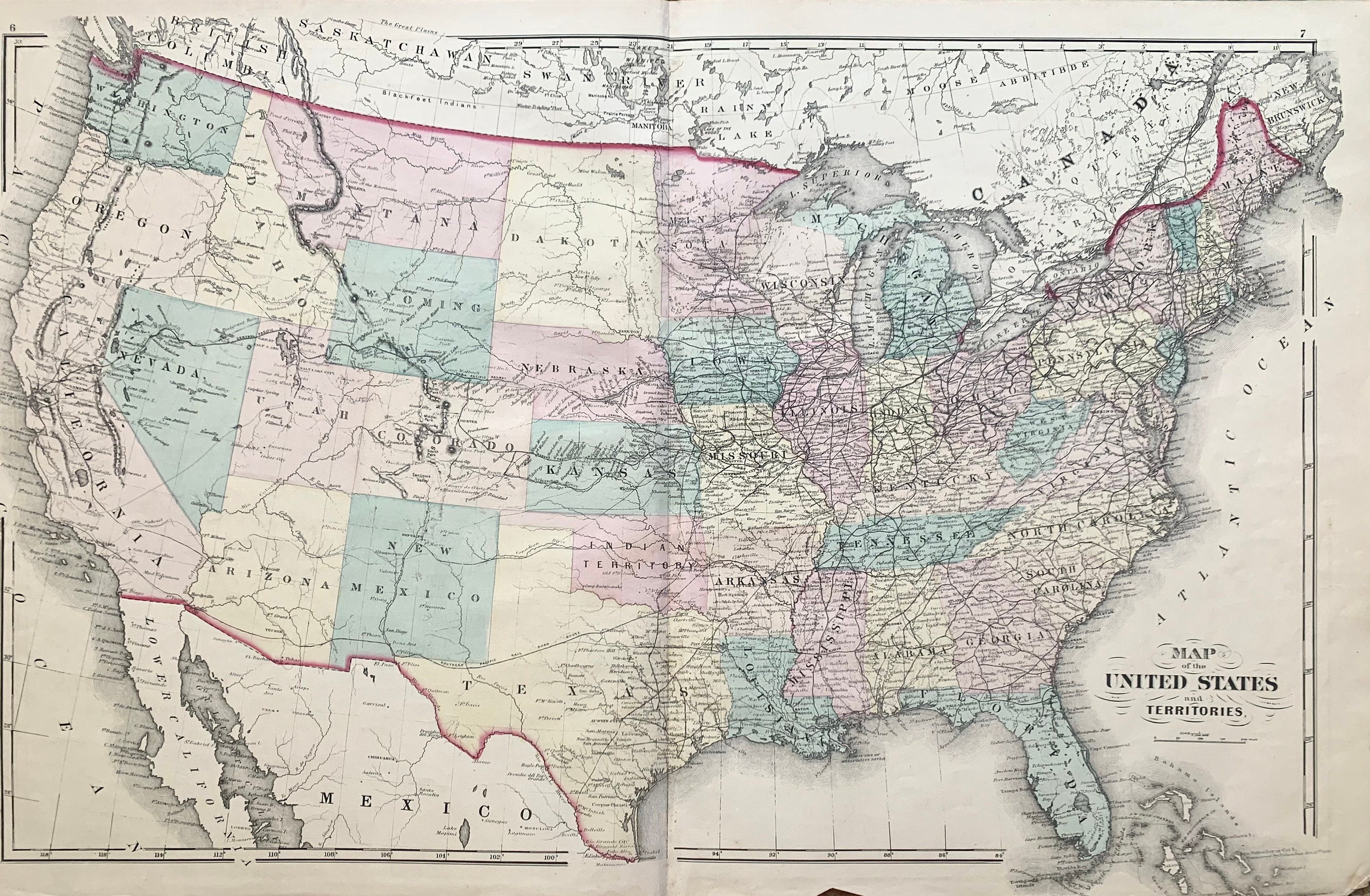United States Map, Original 1876 Atlas, US Territories, Indian ...