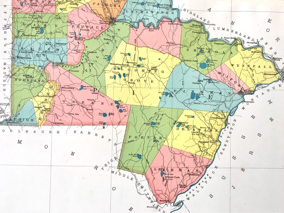 Wayne and Pike County, Original 1900 State of Pennsylvania Atlas ...