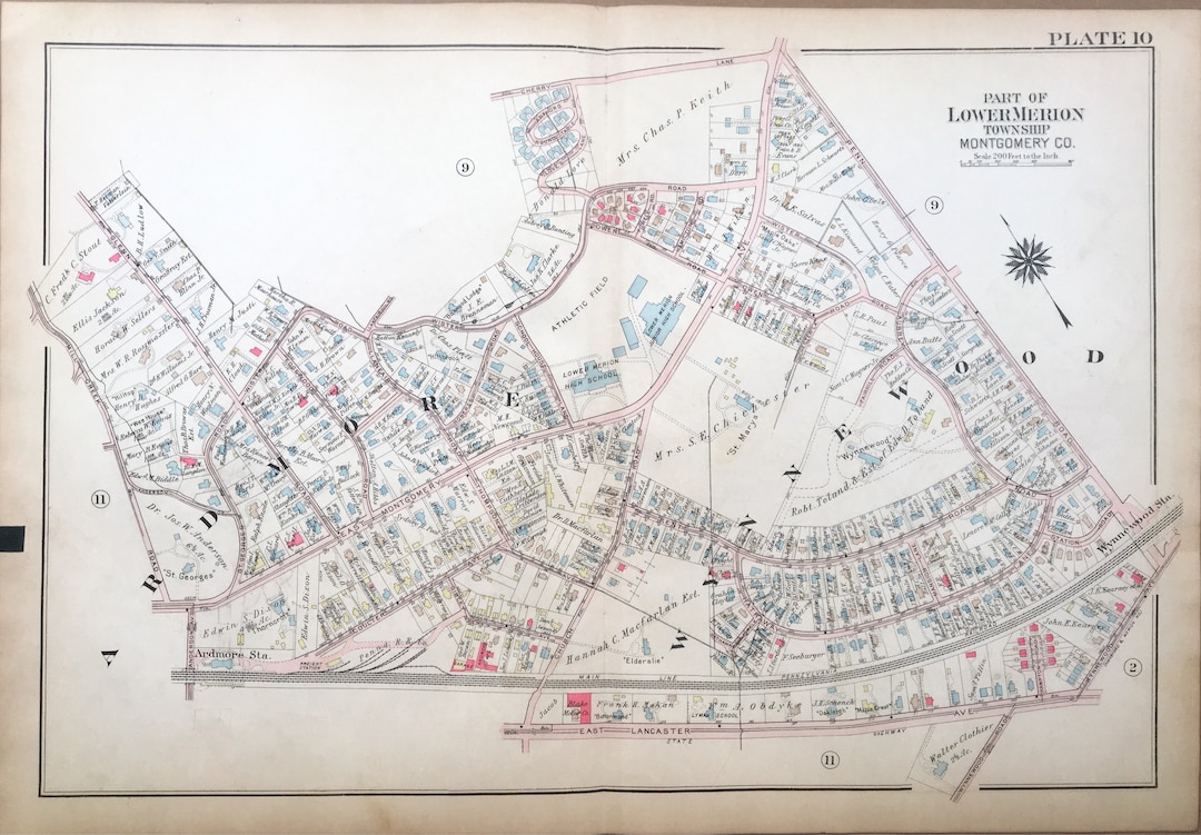 Ardmore Map, Original 1926 Mainline Atlas, Wynnewood, Lower Merion ...