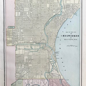 Milwaukee Map, Original 1887 Crams Atlas, Wisconsin, Bay View, Laverne ...