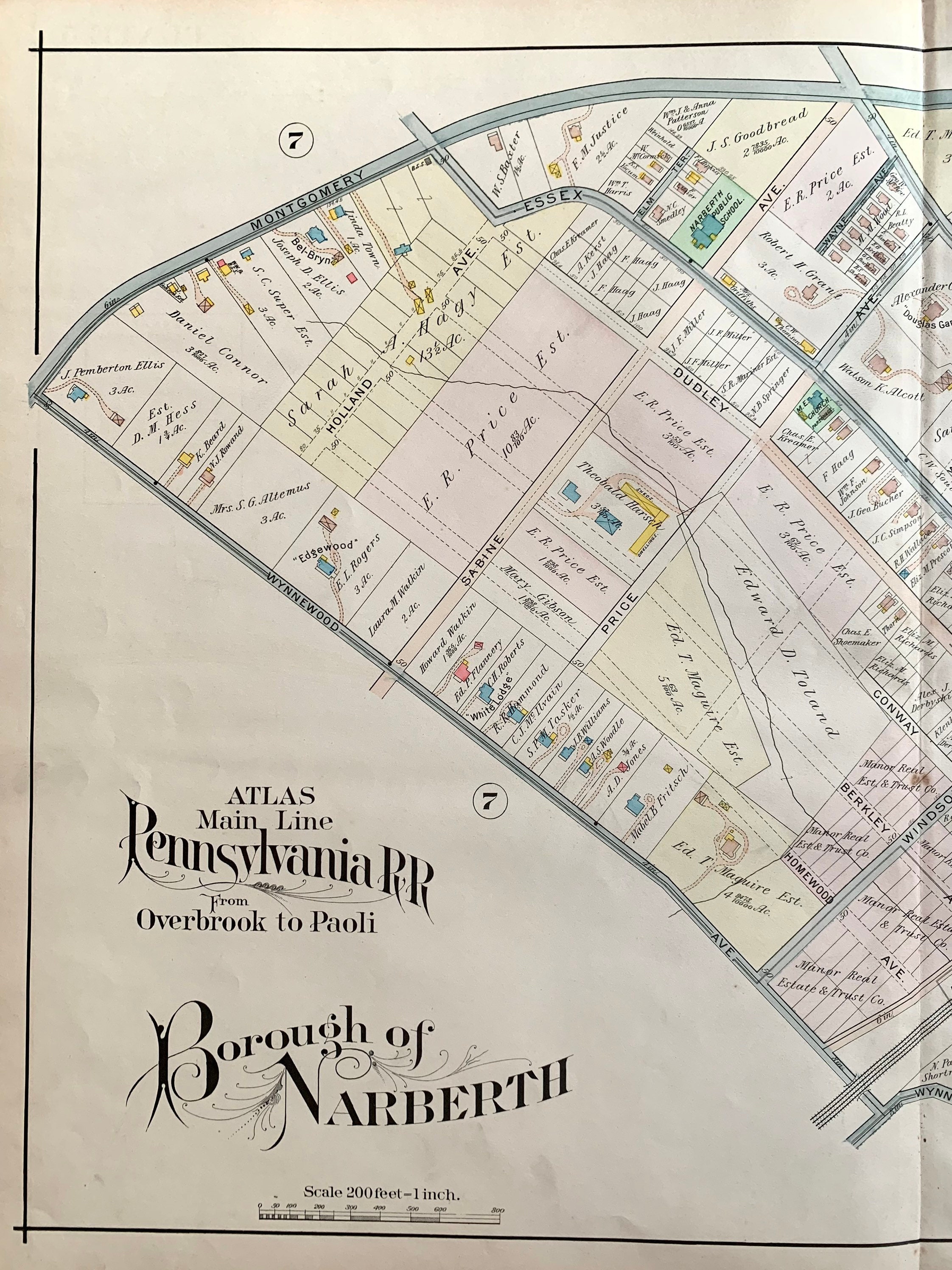 Narberth Borough Map, Original 1908 Main Line Pennsylvania Railroad ...