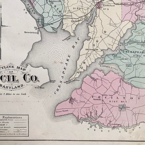 Cecil County Maryland Atlas Map, Original 1877 Hand Colored, Cecil ...