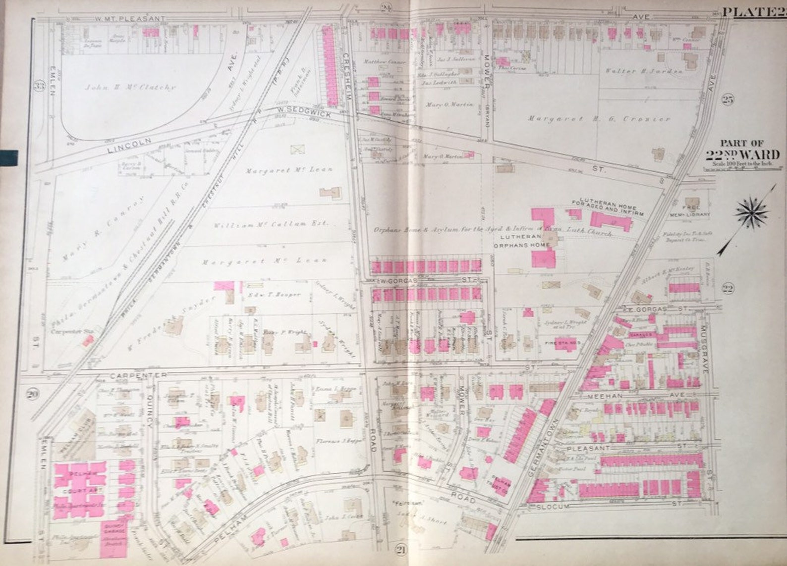 Mount Airy Map, 1923 City of Philadelphia Atlas Map, Original Hand ...