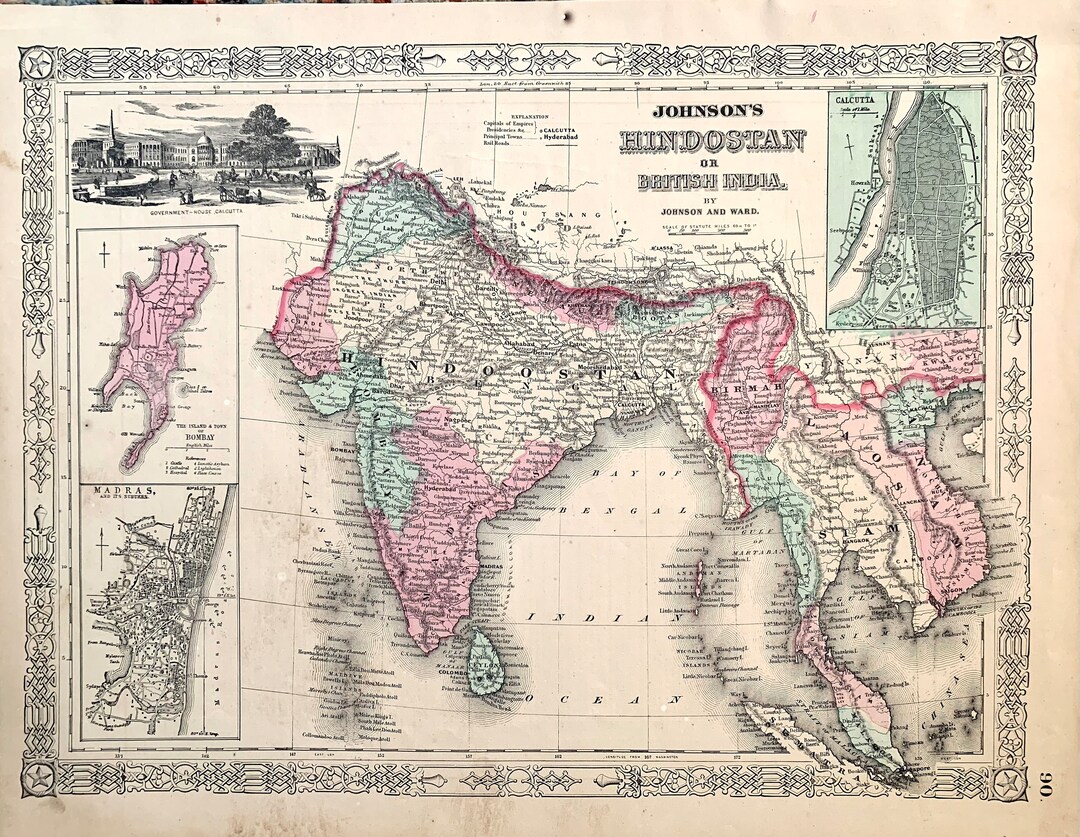 Hindostan or British India Map Antique Johnsons 1864 Atlas - Etsy