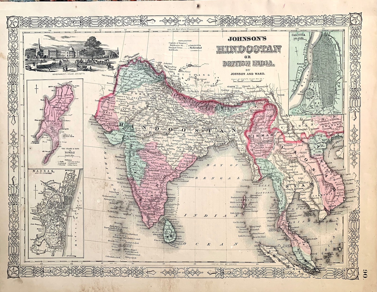 Hindostan or British India Map Antique Johnsons 1864 Atlas - Etsy