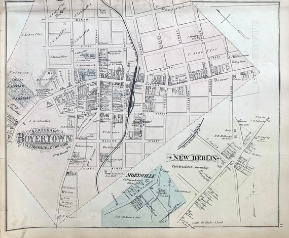 Boyertown Map Original 1876 Berks County Pennsylvania Atlas | Etsy