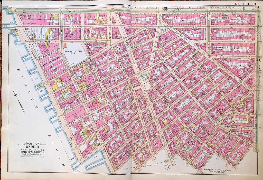 West Village Map Original 1894 Manhattan Atlas Greenwich - Etsy