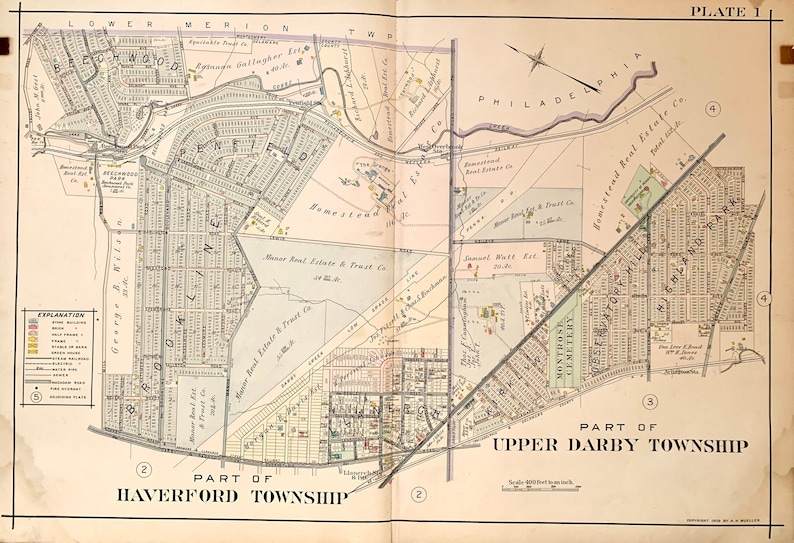 Haverford Township Map Original 1909 Delaware County Atlas - Etsy