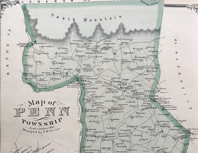 Penn Township Map Original 1875 Lancaster County Atlas - Etsy
