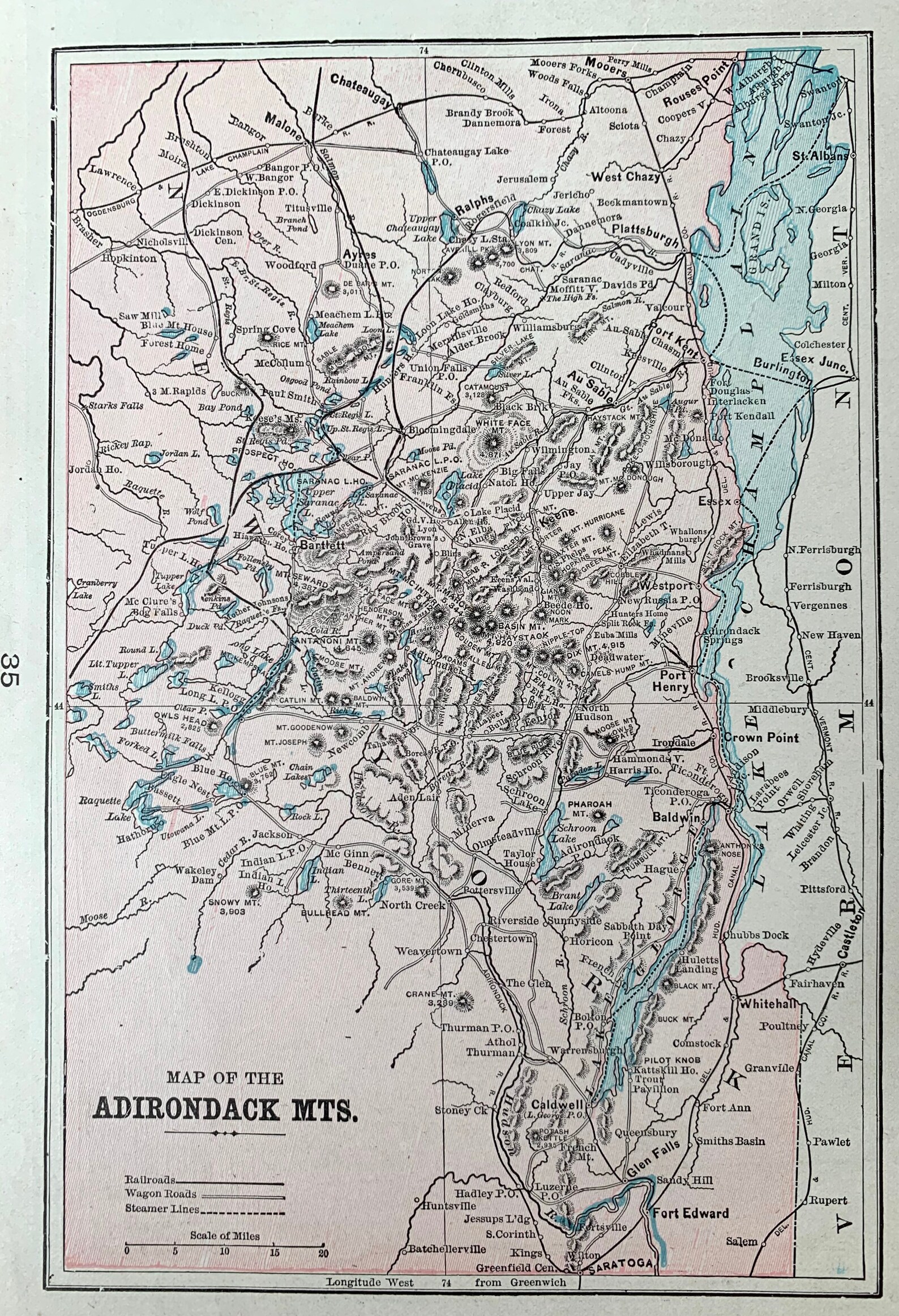 Adirondack Mountains Map, Original 1895 Crams Atlas, White Mountains ...