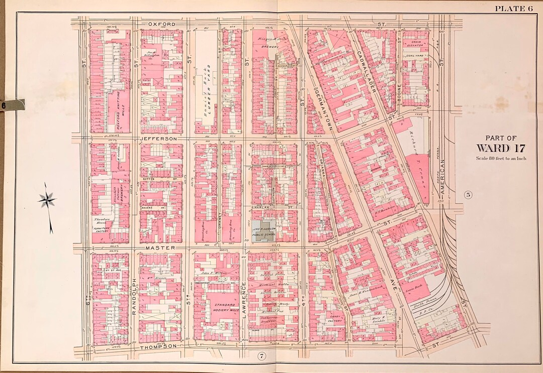 Kensington Map, Original 1907 City of Philadelphia Atlas Map, Hand ...