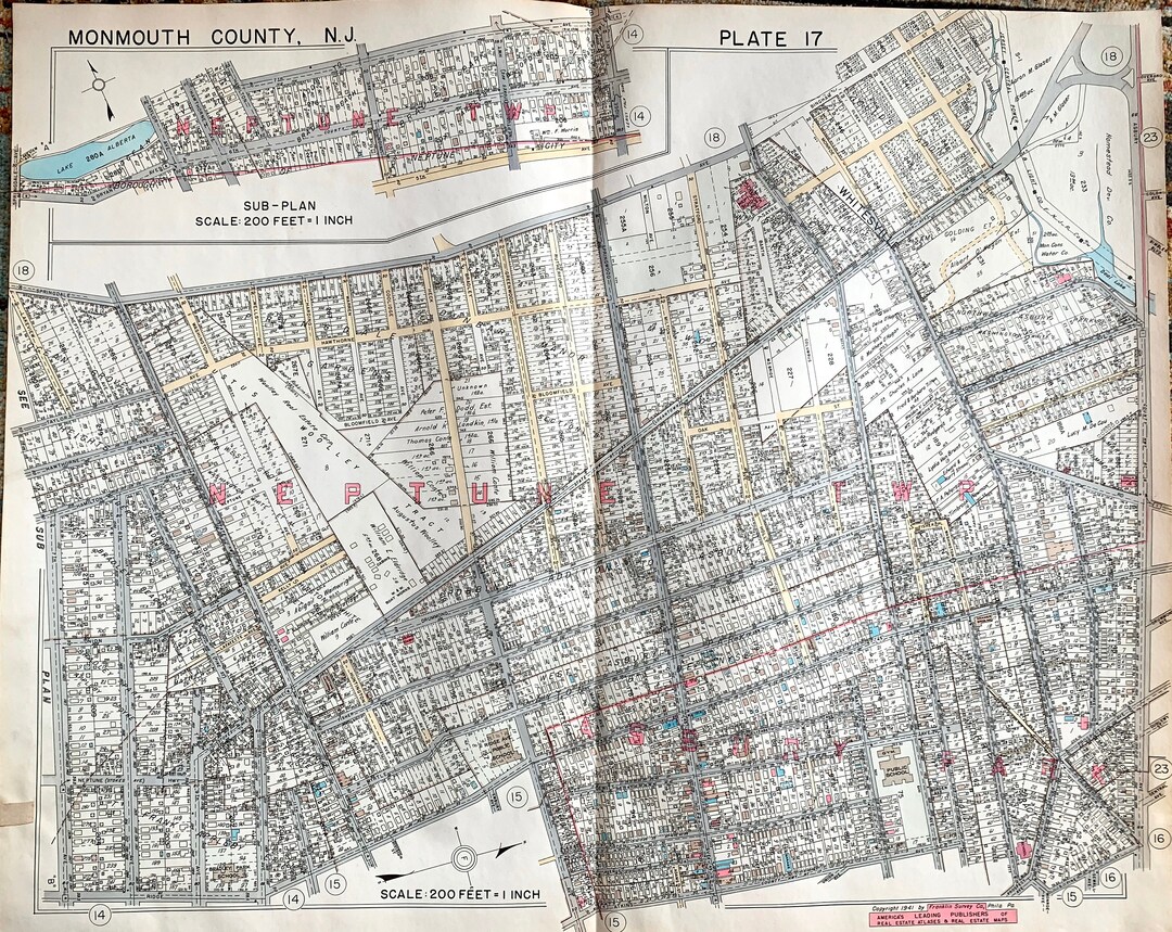 Neptune New Jersey Map, Original 1941 Monmouth County Atlas, Asbury ...