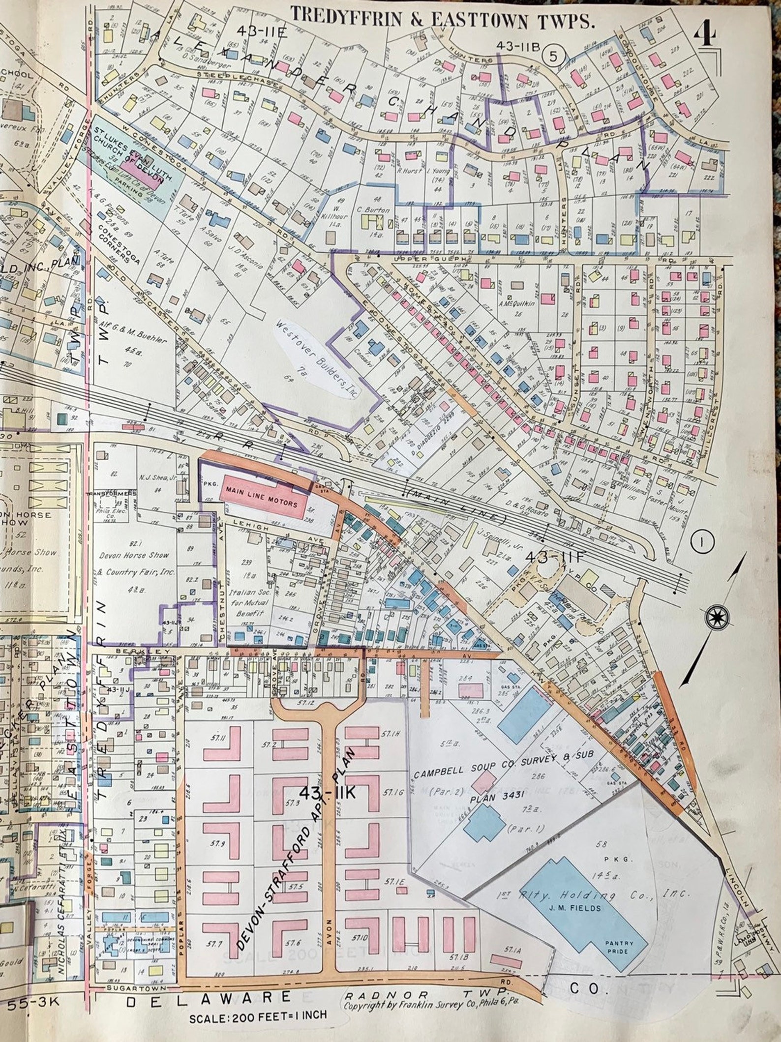 1963 Tredyffrin and Easttown Map, Devon Map, Original 1963 Atlas Map ...