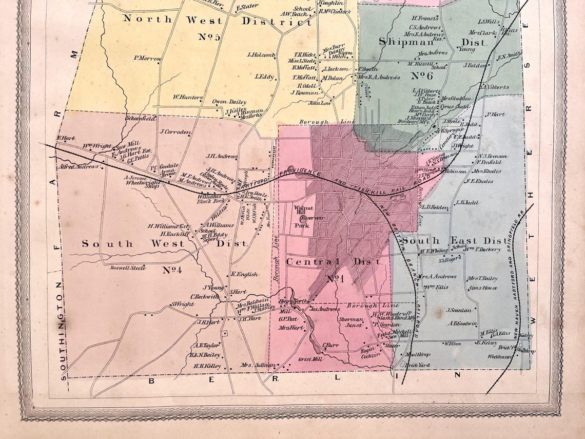 New Britain Map, Original 1869 Hartford County, Connecticut Atlas ...