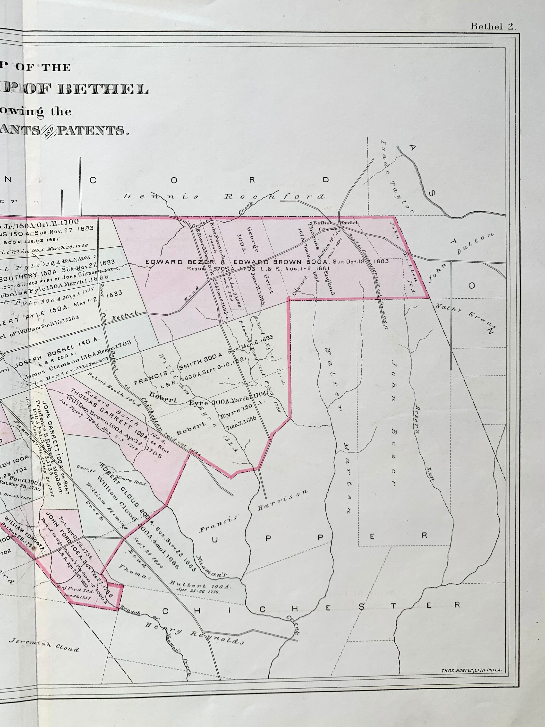 Bethel Township Map, Original 1880 Delaware County Atlas, Land Grants ...