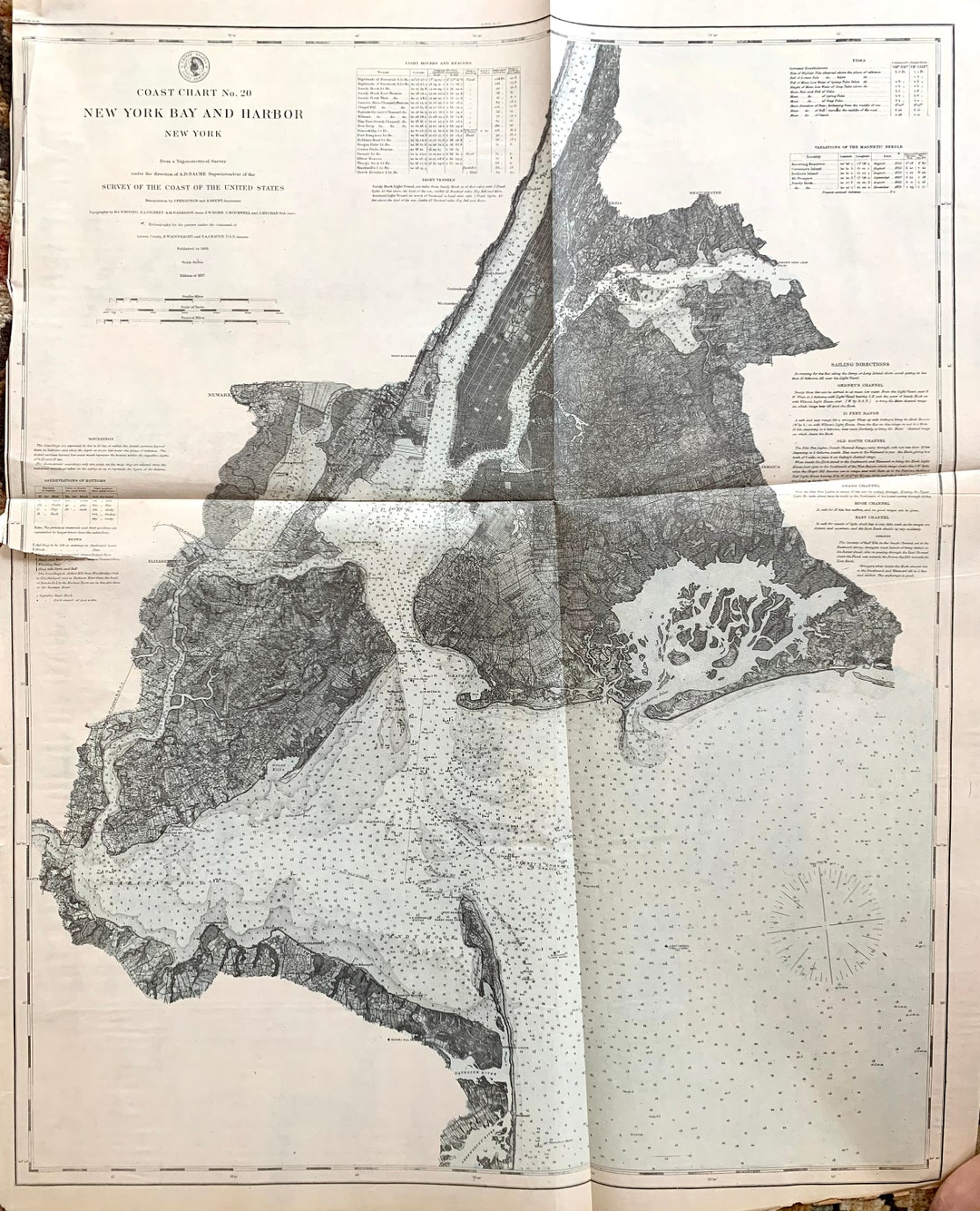 New York Bay and Harbor Map, Original 1878 New Jersey Coast Atlas ...