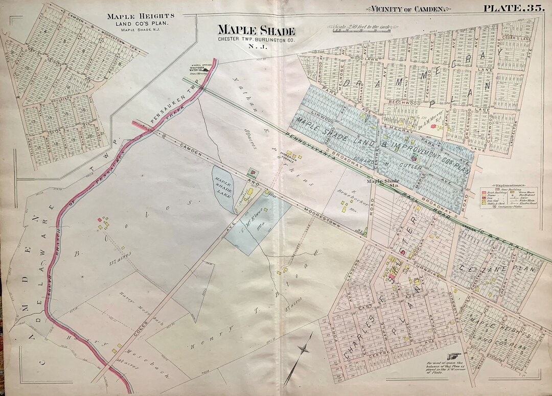 Maple Shade Map, Original 1907 Camden and Vicinity Atlas, Burlington ...