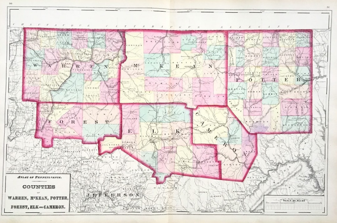 Warren County Map, Original 1873 Pennsylvania Atlas, Mckean, Potter ...
