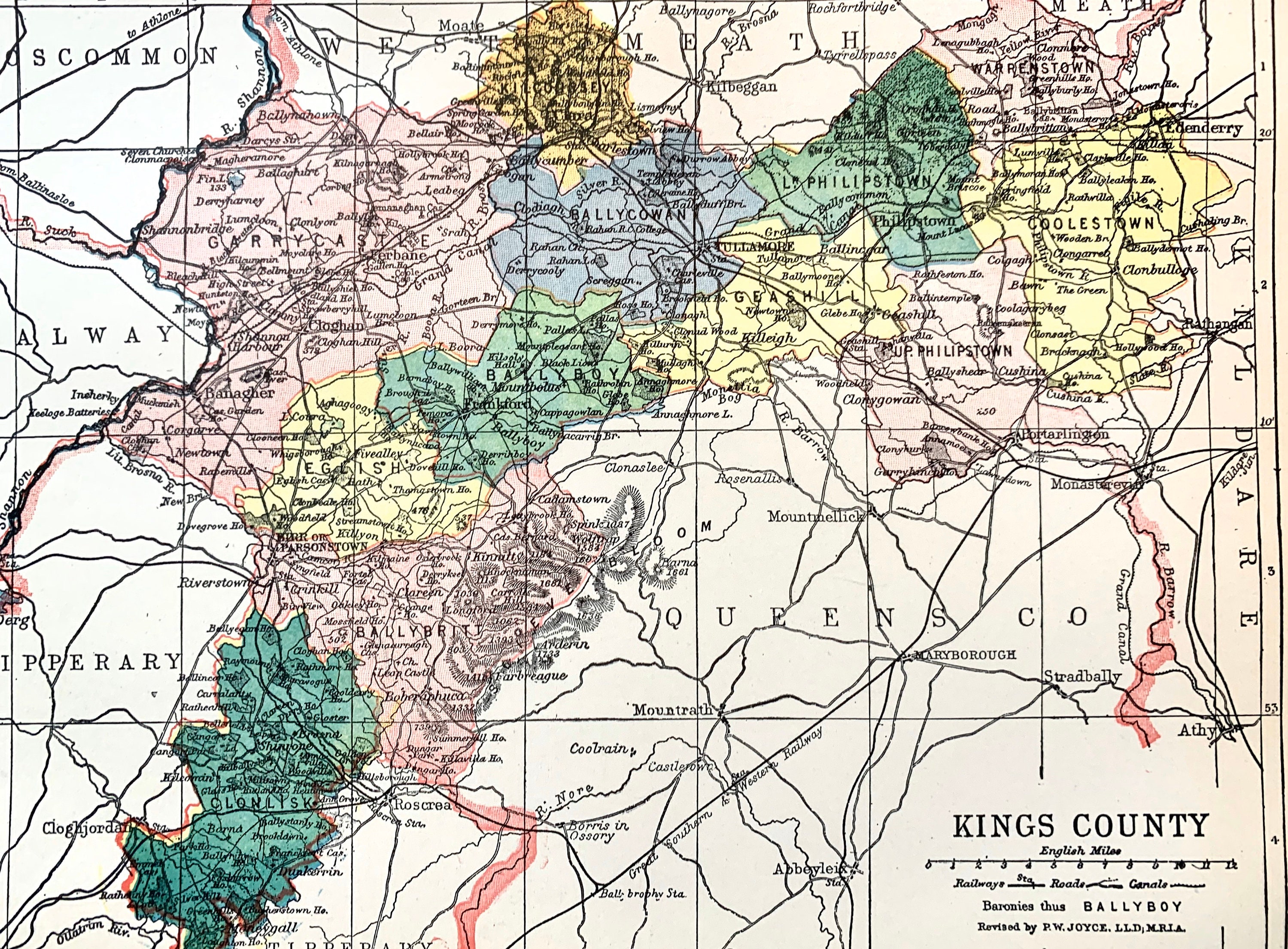 Kings County Map, Original 1901 Atlas of Ireland Map, Tullamore ...