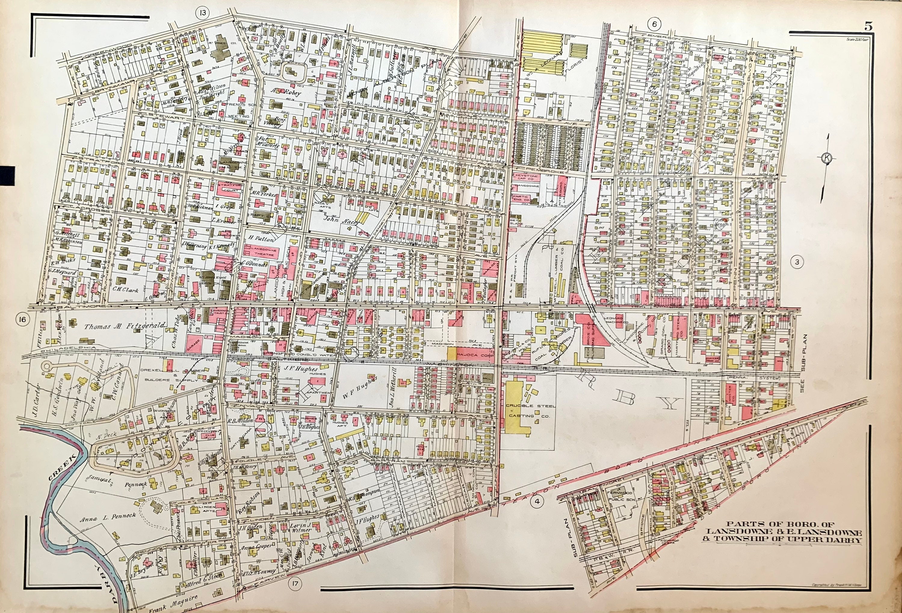 Lansdowne Map, Original 1929 Delaware County Atlas, Upper Darby ...