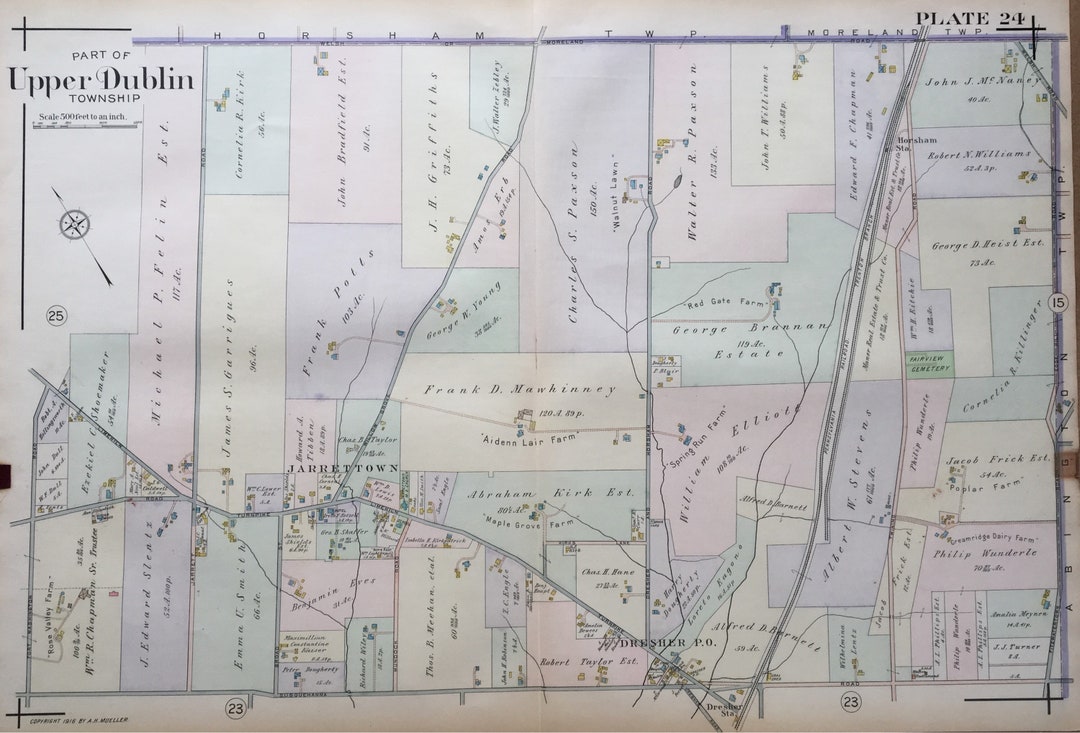 Upper Dublin Map, Montgomery County Atlas Map, Original 1916 North Penn ...