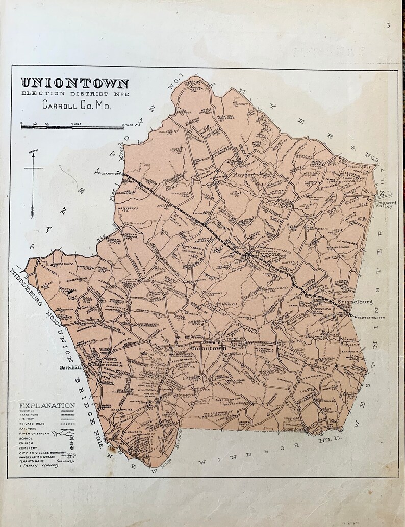 Uniontown Map, Original 1916 Carroll County Maryland Atlas, Myers Map ...