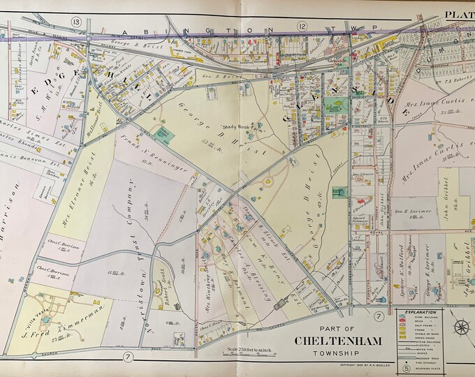 Cheltenham Map Original 1909 North Penn Map Glenside Edge - Etsy