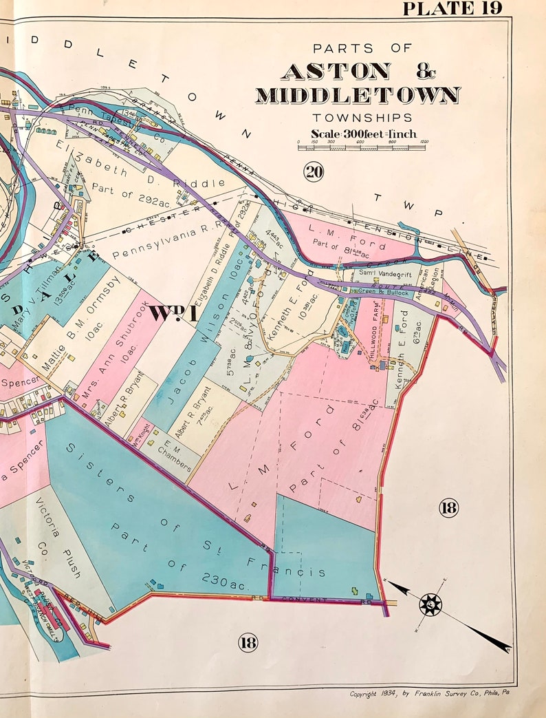 Aston Map, Original 1934 Delaware County, Middletown Township, Glen ...