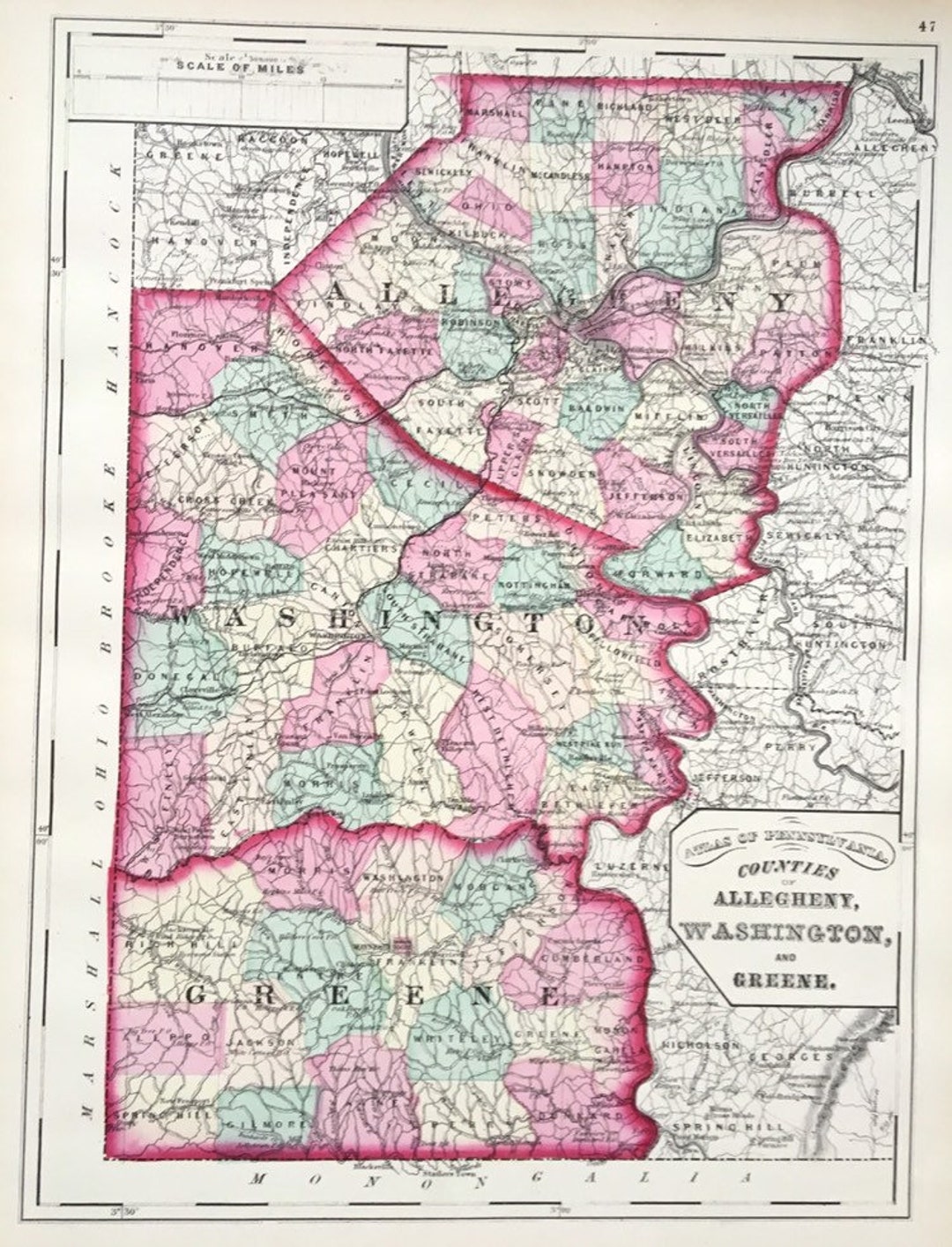 Allegheny County Map, Original 1872 Pennsylvania Atlas, Pittsburgh ...