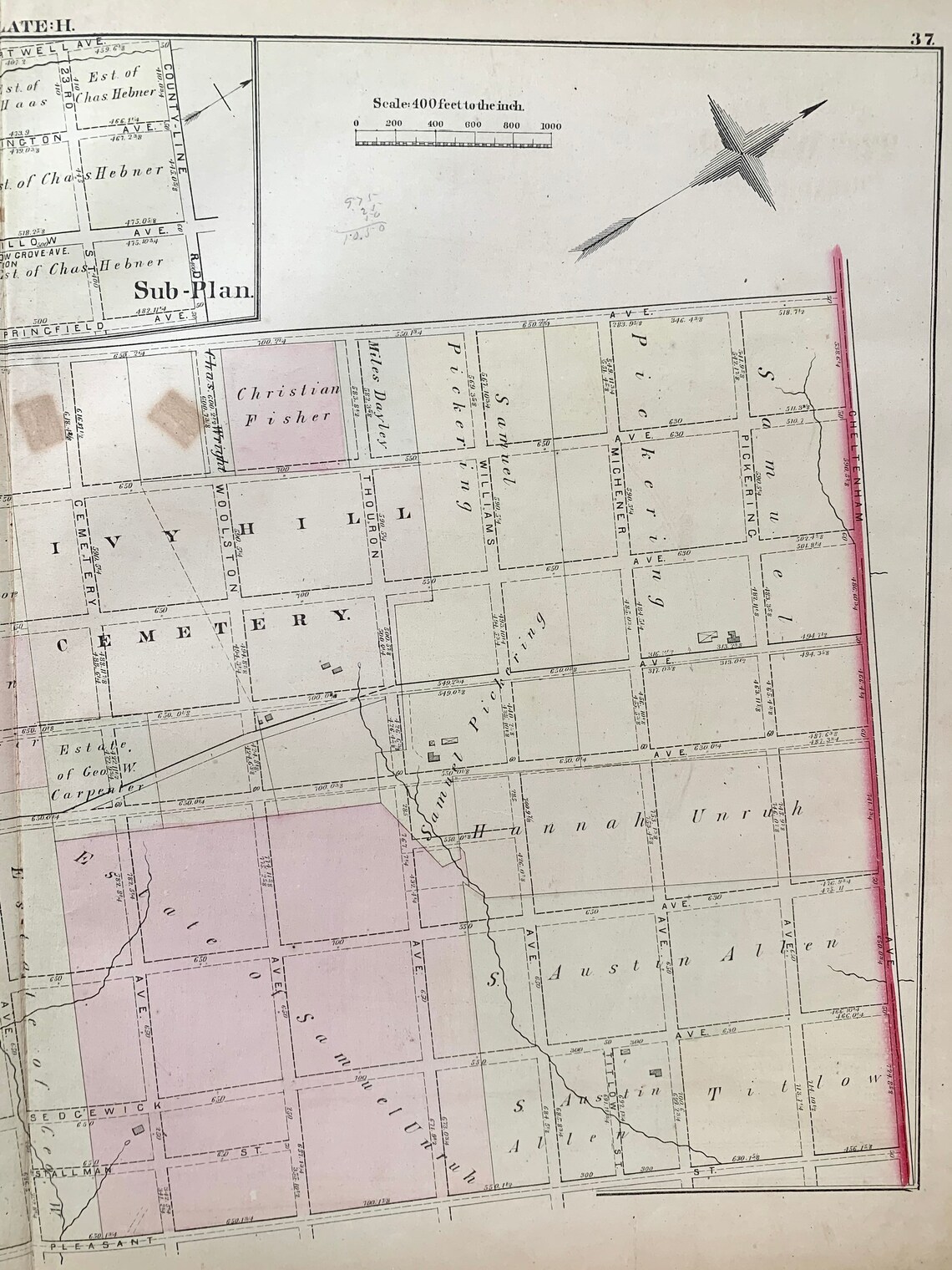 Mount Airy Map, Original 1878 Philadelphia Ward 22 Atlas, Ivy Hill ...
