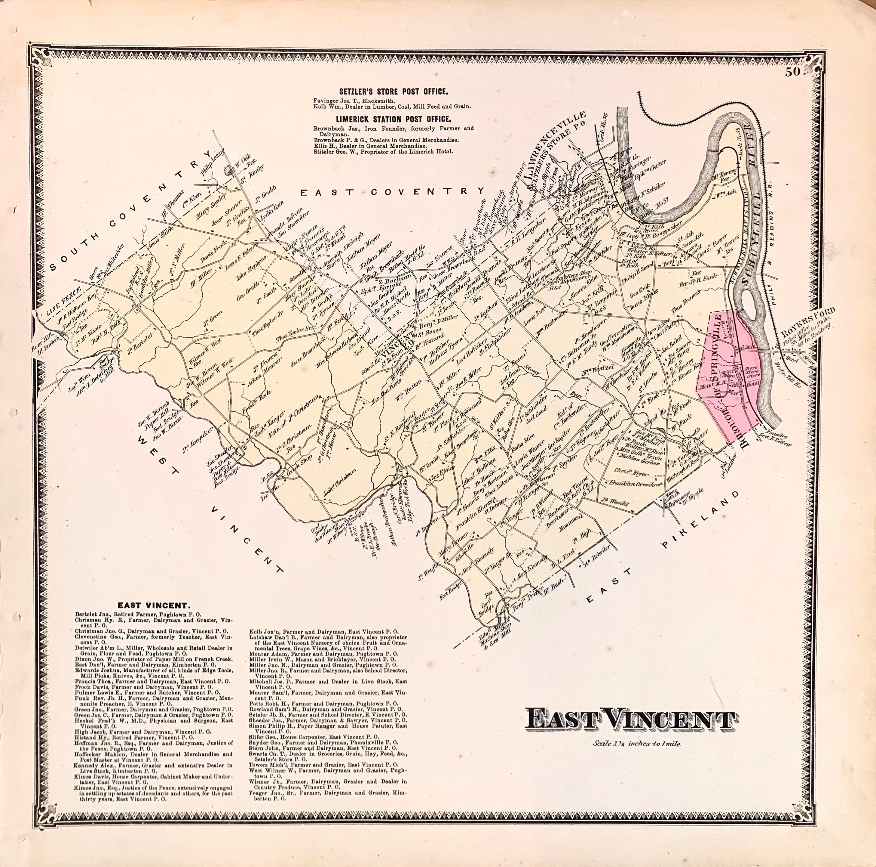 East Vincent Township map Original 1873 Chester County Farm | Etsy