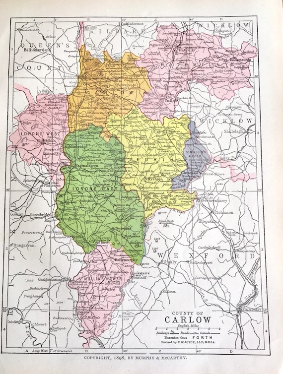 County Carlow Ireland Atlas Irish Map 1902 | Etsy