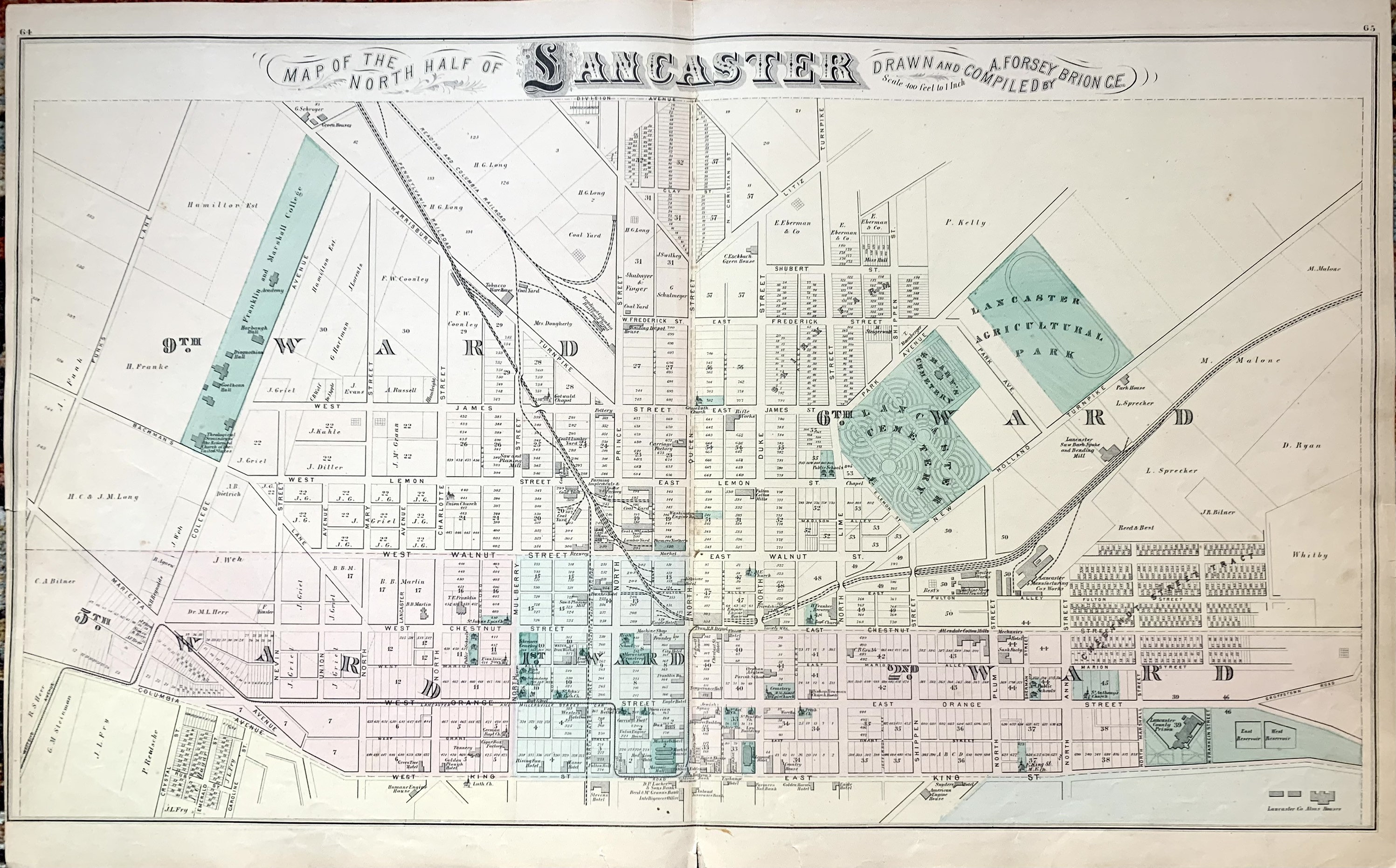 Lancaster City Map, Original 1875 Lancaster County Atlas, Drumore, East ...
