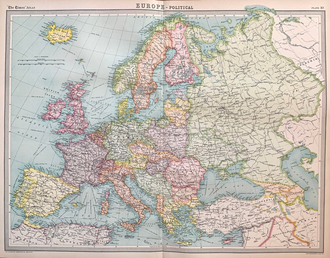 Europe Map, Original 1922 Times Atlas, Europe Political Map, France ...