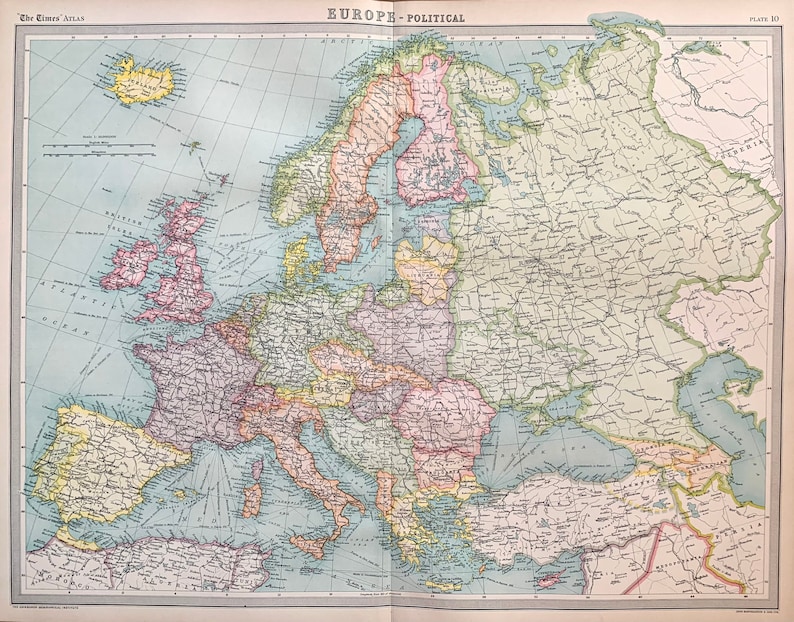Europe Map, Original 1922 Times Atlas, Europe Political Map, France ...
