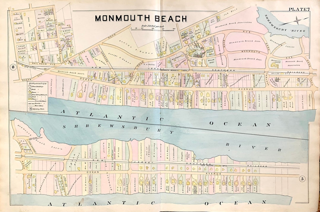 Monmouth Beach Map, Original 1899 Monmouth County Atlas, Galilee ...