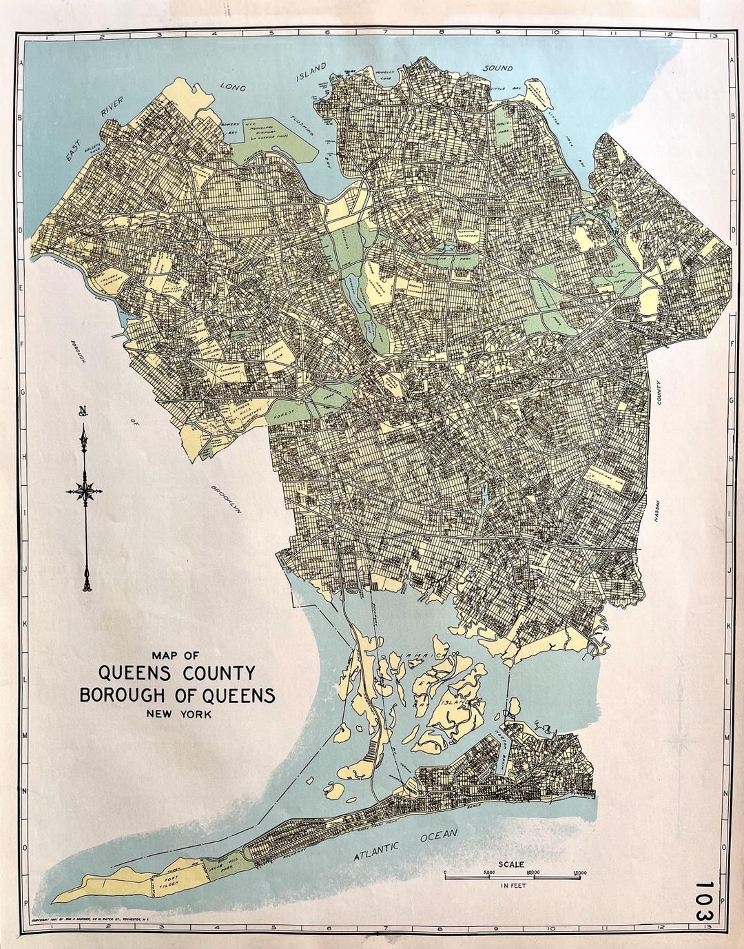 Queens County Map, Original 1941 New York State Atlas, Borough of ...