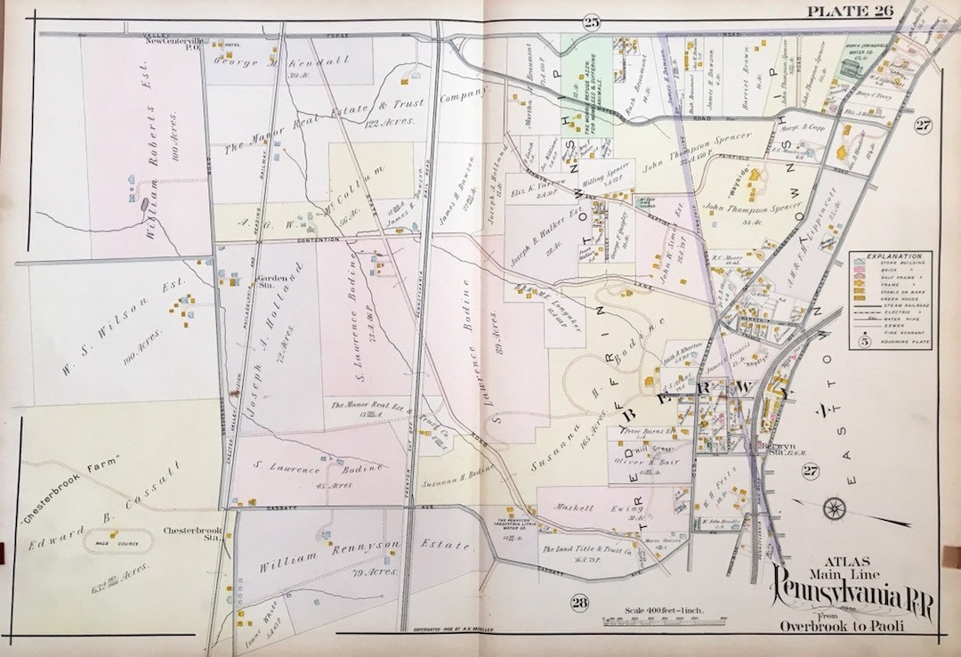 Berwyn Map, Tredyffrin Township, Easttown Township, Original 1908 ...