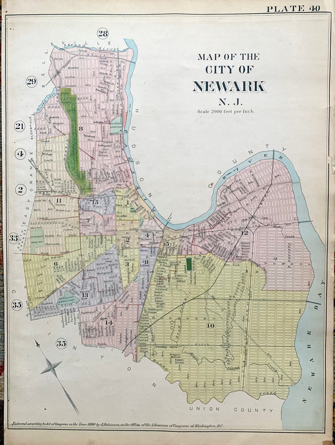 Newark New Jersey Map, Original Essex County Atlas, Rutgers, Brick City ...