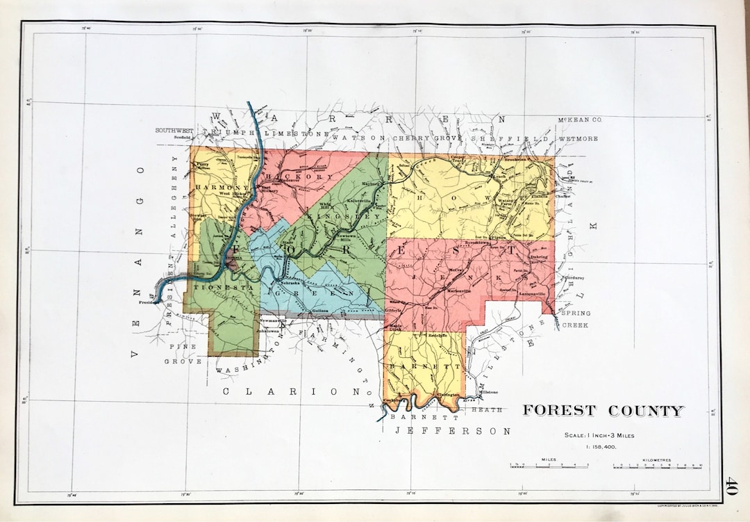 Original 1900 Atlas Map of Forest County From the State of Pennsylvania ...