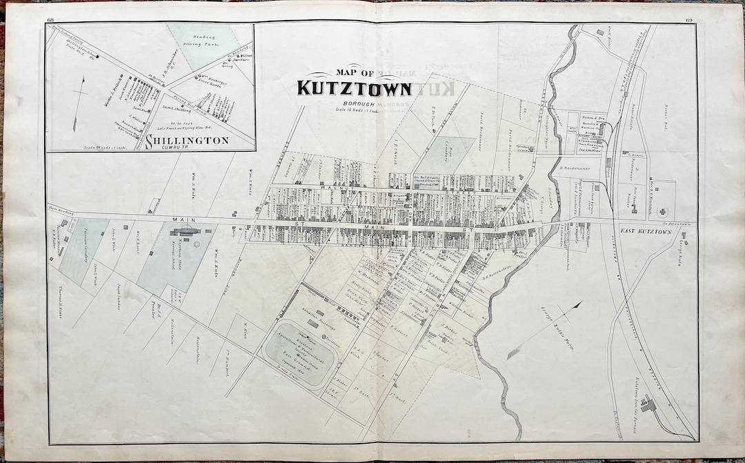 Kutztown Map, Original 1876 Berks County Pennsylvania Atlas, Kutztown ...