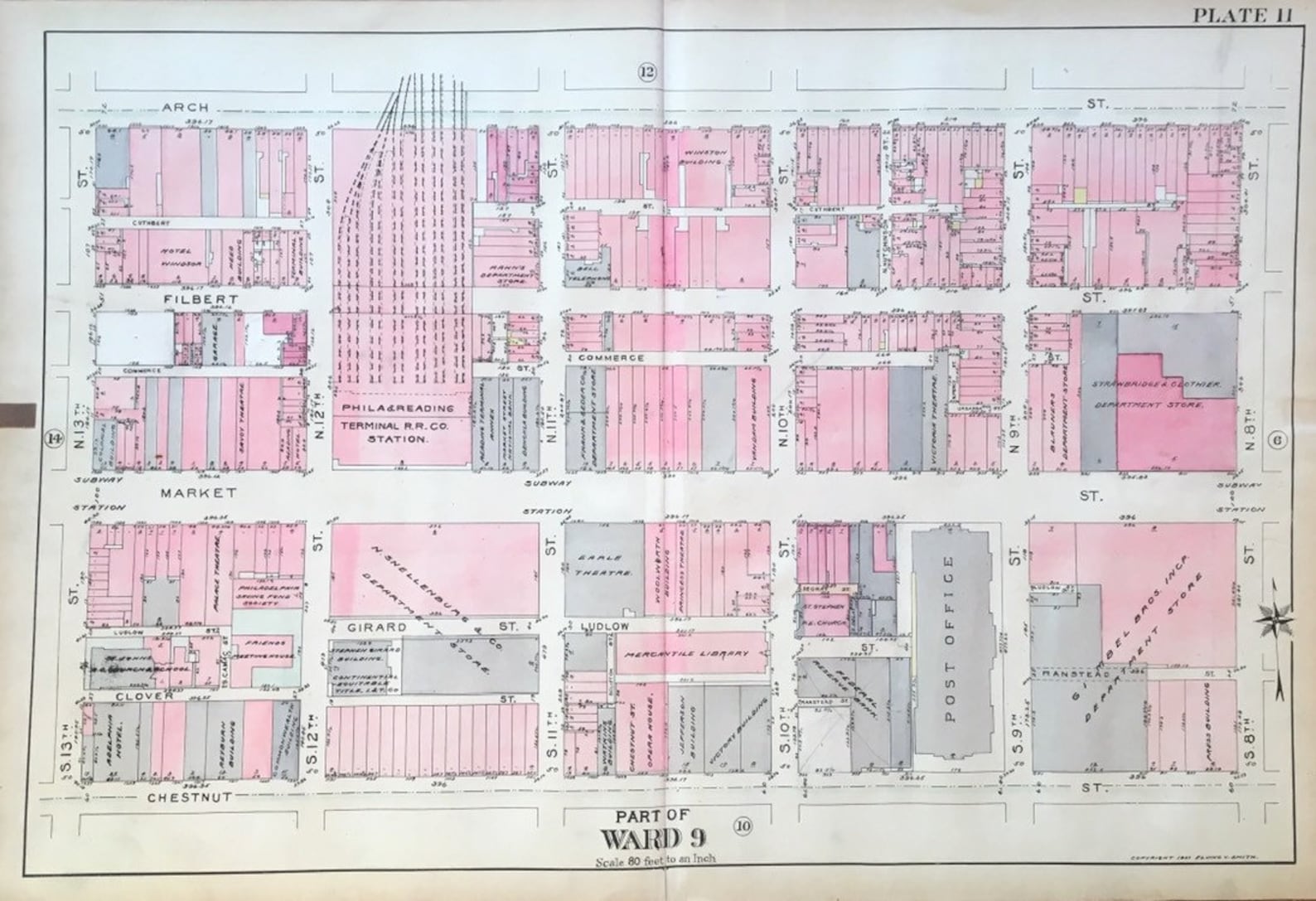 Center City Map, Original 1927 City of Philadelphia Atlas Map, Hand ...