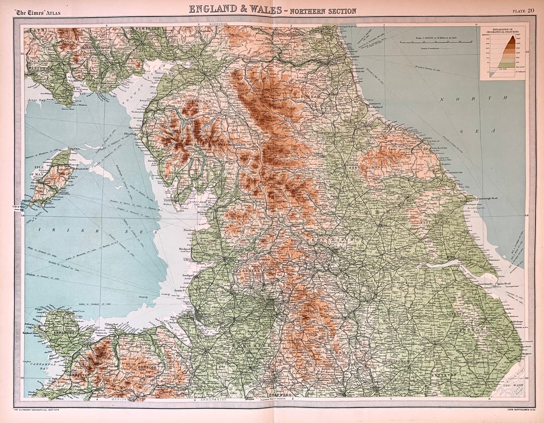 England and Wales Map, Original 1922 Times Atlas, Liverpool, Isle of ...
